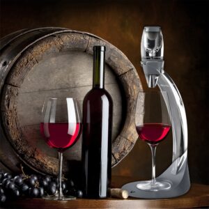 Vinturi Deluxe Essential Pourer and Decanter Tower Stand Easily and Conveniently Aerates by the Bottle or Glass and Enhances Flavors with Smoother Finish, Gray, Red Wine Set