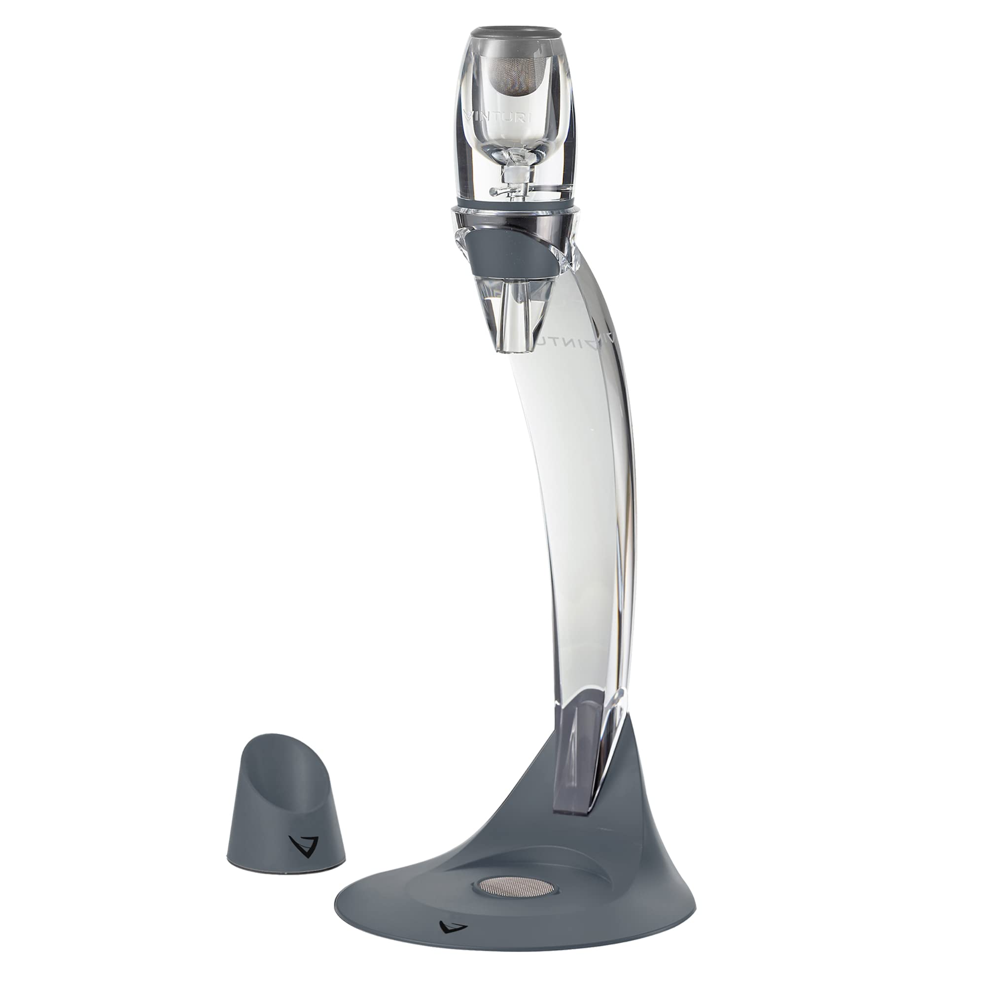 Vinturi Deluxe Essential Pourer and Decanter Tower Stand Easily and Conveniently Aerates by the Bottle or Glass and Enhances Flavors with Smoother Finish, Gray, Red Wine Set