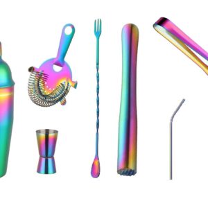 Buyer Star Cocktail Shaker Bar Set,Rainbow Juice Shaker, 25oz Martini Shaker, Fast Cooling Drink, 8-piece Bartender Kit Drink Bartender Stick Tool Set