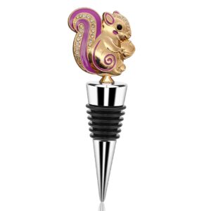 wine bottle stopper airtight seal-decorative crystal polygonal gem pink squirrel animal gold bottle topper for wine &beverage plug,set of 1