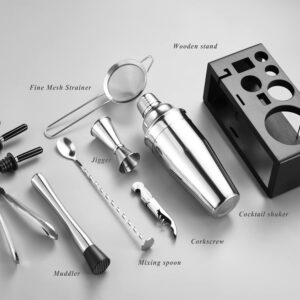 LUCKYGOOBO Cocktail Shaker Set,14 Piece Bartender Kit 24 oz Martini Shaker Cocktail Mixing 18/8 Grade Stainless Steel Martini Mixer Bar Tools for Professional Bartender and Home Bar.