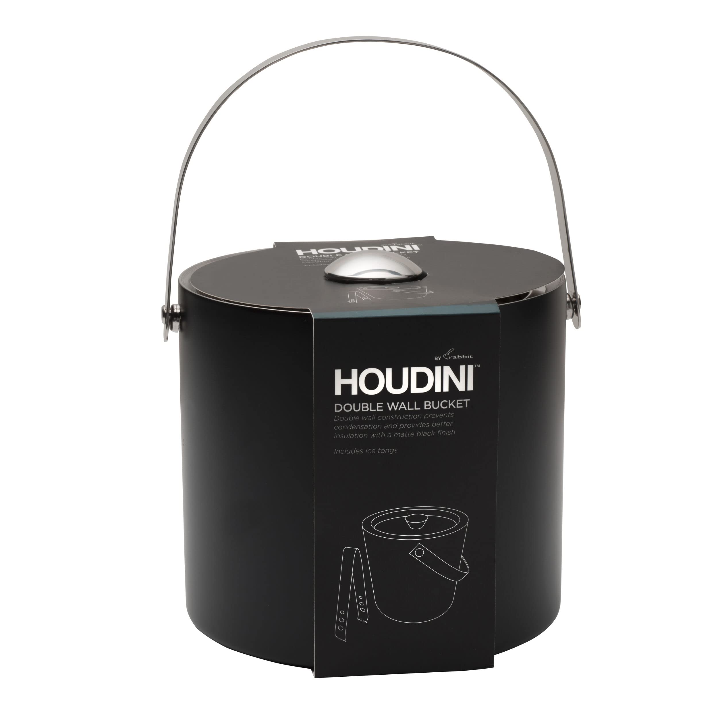 Houdini ICE Bucket, Includes Tongs, Black