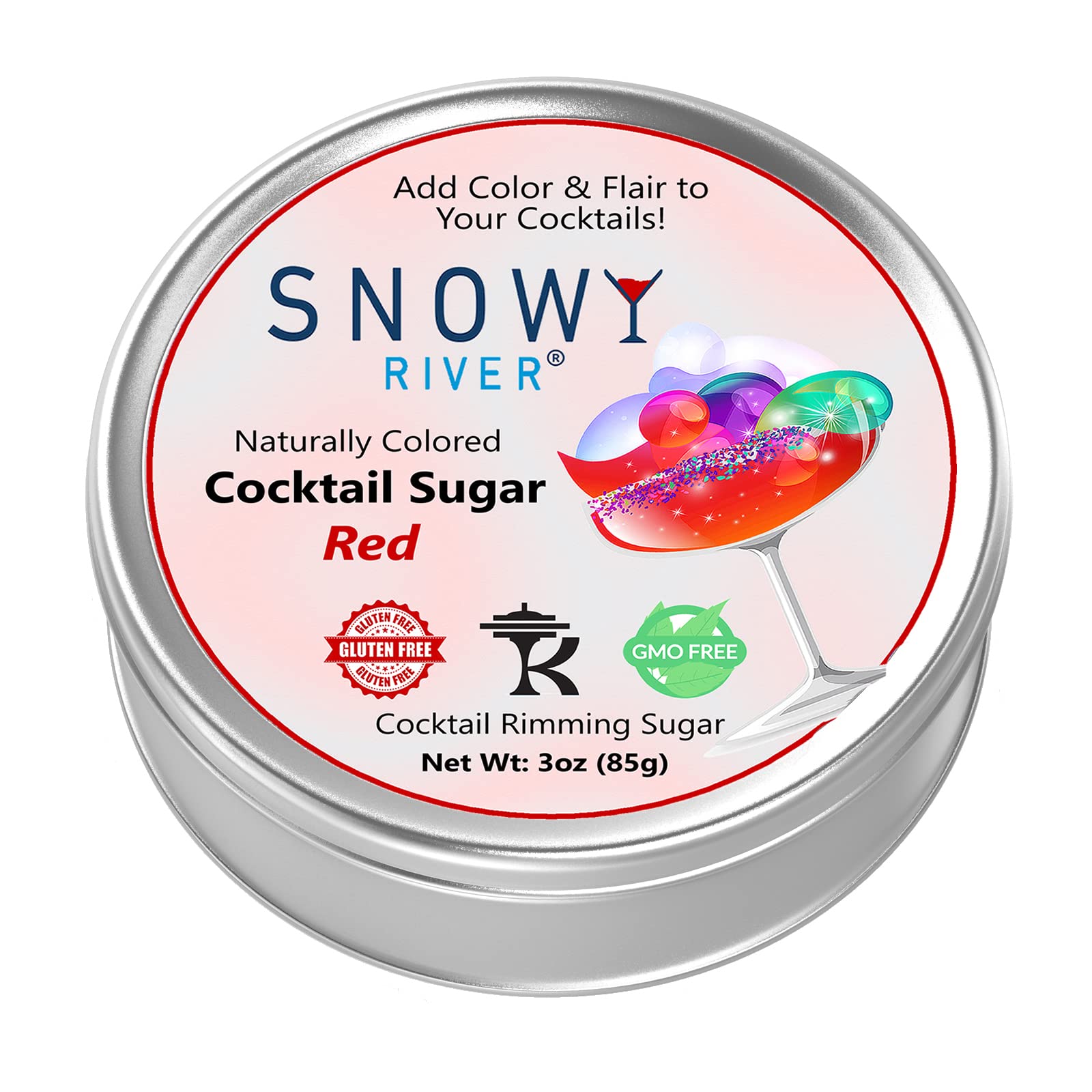 Snowy River Cocktail Sugar 3oz Gift Pack, All Natural Beverage Rimmer for Cocktails & Margaritas in Gift Rimmer Tin, Drink Decorating (Red)