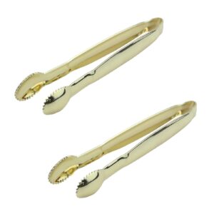 antrader 4-inch stainless steel sugar tongs, small ice tongs cubic sugar nip mini serving tong for tea, coffee, appetizers, golden,2pcs