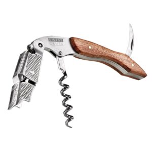 swiss crafts wine opener, bottle opener, waiters corkscrew, wine key and foil cutter, professional all in one bottle opener and foil cutter