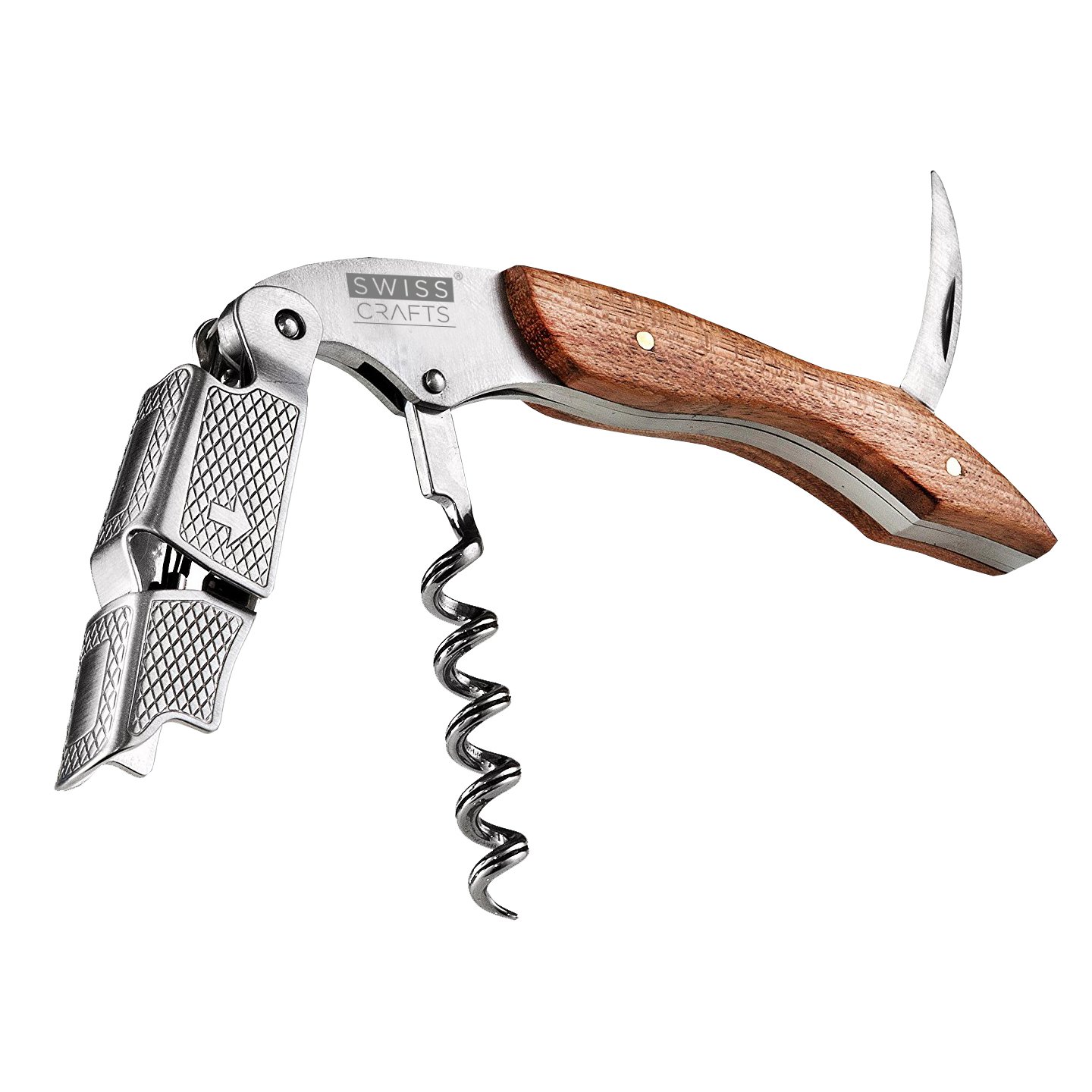 Swiss Crafts Wine Opener, Bottle Opener, Waiters Corkscrew, Wine Key and Foil Cutter, Professional All in One Bottle Opener and Foil Cutter