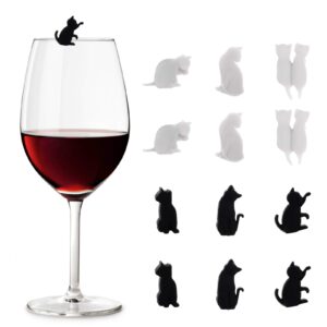 TENDYCOCO Wine Glass Markers Silicone Cat Drink Cup Identification Charms for Wedding Party Bar Club Glass Cup Sign 12pcs (Mixed Color)