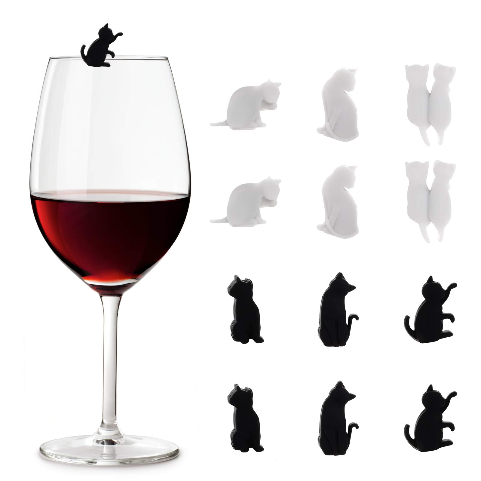 TENDYCOCO Wine Glass Markers Silicone Cat Drink Cup Identification Charms for Wedding Party Bar Club Glass Cup Sign 12pcs (Mixed Color)