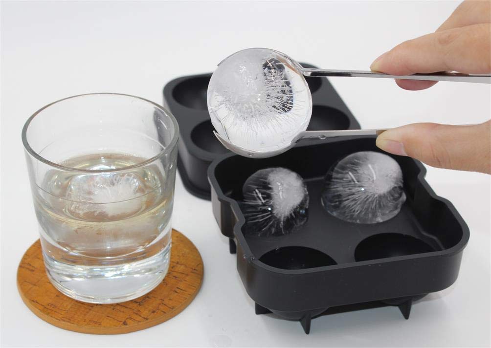 Whiskey Stones Set include 4 Large Sphere Granite Whiskey Rocks + Silicone Ice cube tray + Stainless Steel Tong. Large and Reusable whiskey stone could chill your Whiskey & Beverage longer