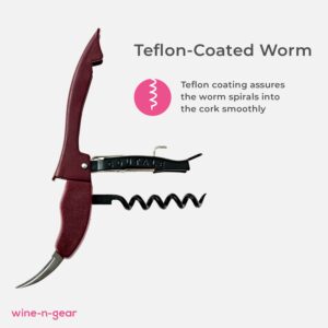 Le Coutale Waiters Corkscrew by Coutale Sommelier - Burgundy - Two-Step Lever Action for Smooth Cork Pull - Wine Bottle Opener for Bartenders and Gifts - Sharp Micro-Serrated Knife