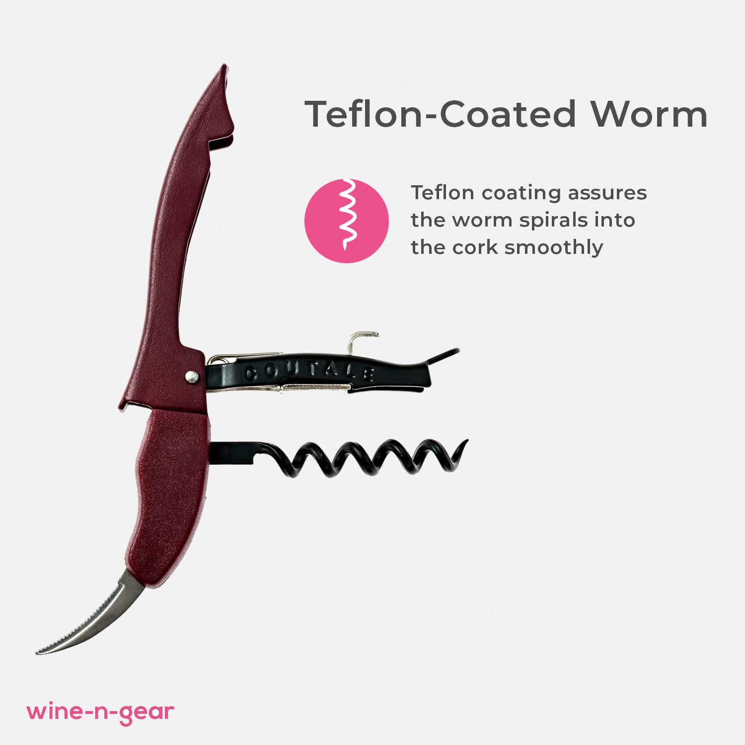 Le Coutale Waiters Corkscrew by Coutale Sommelier - Burgundy - Two-Step Lever Action for Smooth Cork Pull - Wine Bottle Opener for Bartenders and Gifts - Sharp Micro-Serrated Knife