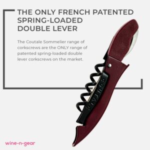 Le Coutale Waiters Corkscrew by Coutale Sommelier - Burgundy - Two-Step Lever Action for Smooth Cork Pull - Wine Bottle Opener for Bartenders and Gifts - Sharp Micro-Serrated Knife