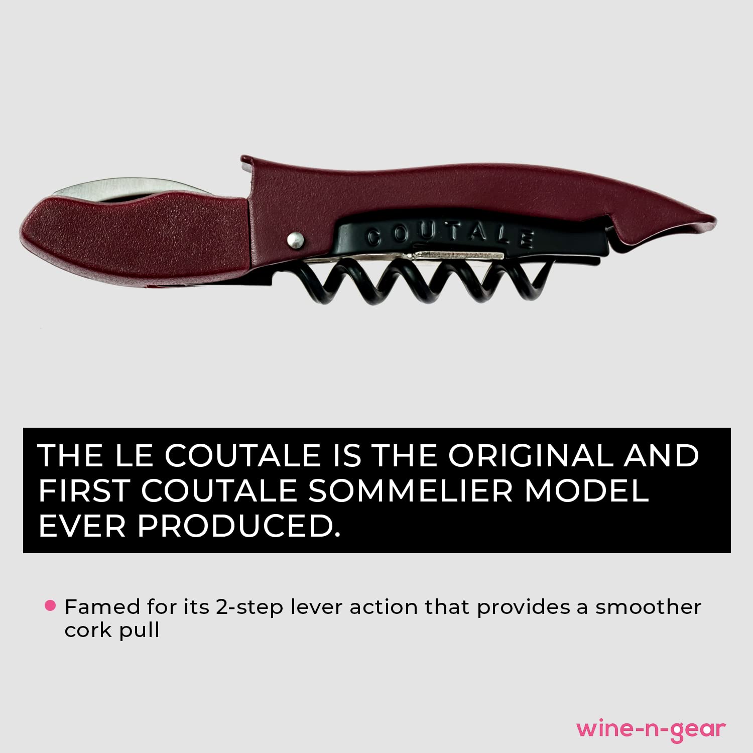 Le Coutale Waiters Corkscrew by Coutale Sommelier - Burgundy - Two-Step Lever Action for Smooth Cork Pull - Wine Bottle Opener for Bartenders and Gifts - Sharp Micro-Serrated Knife