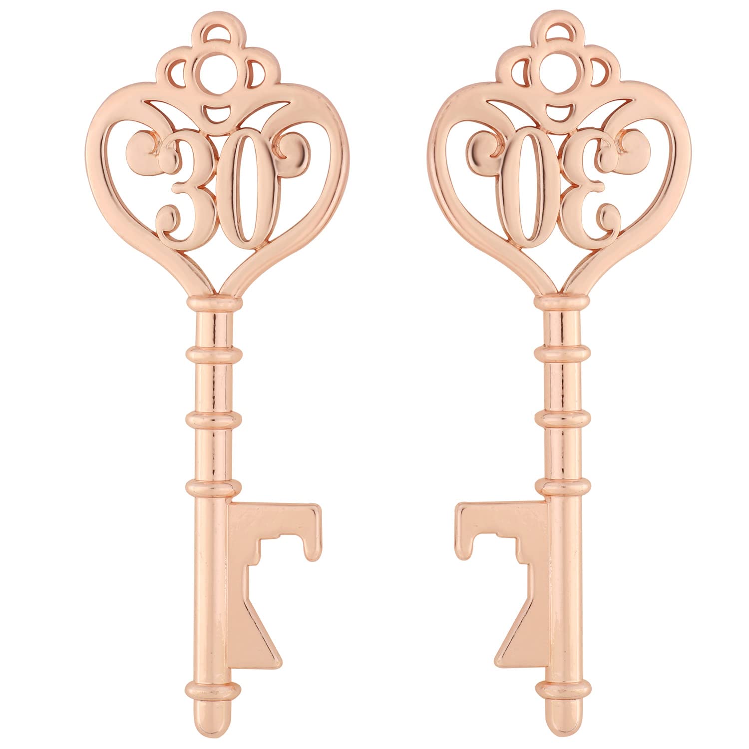 XIUSHE 30 PCS Rose Gold Key Bottle Opener 30th Birthday Souvenirs Party Decor or 30th Gold Wedding Anniversary Party Gifts 30 Birthday Party Favors for Guests Party Supplies (Rose Gold 30)