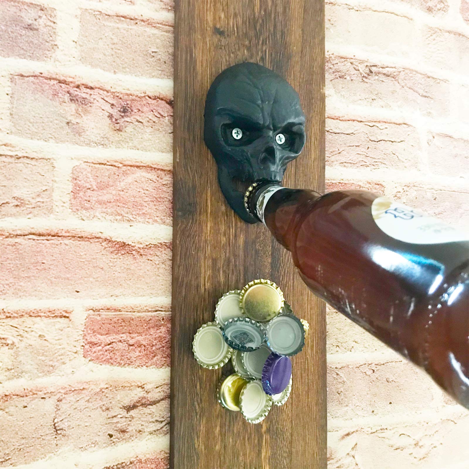 WODEGIFT Skull Bottle Opener, Wall Mounted Cast Iron With Magnetic Cap Catcher Bottle opener,Wall Mount Bottle opener Magnet (black)