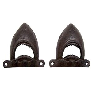 cast iron shark head bottle openers, wall mounted, nautical bar décor, set of 2, 3.5 inches