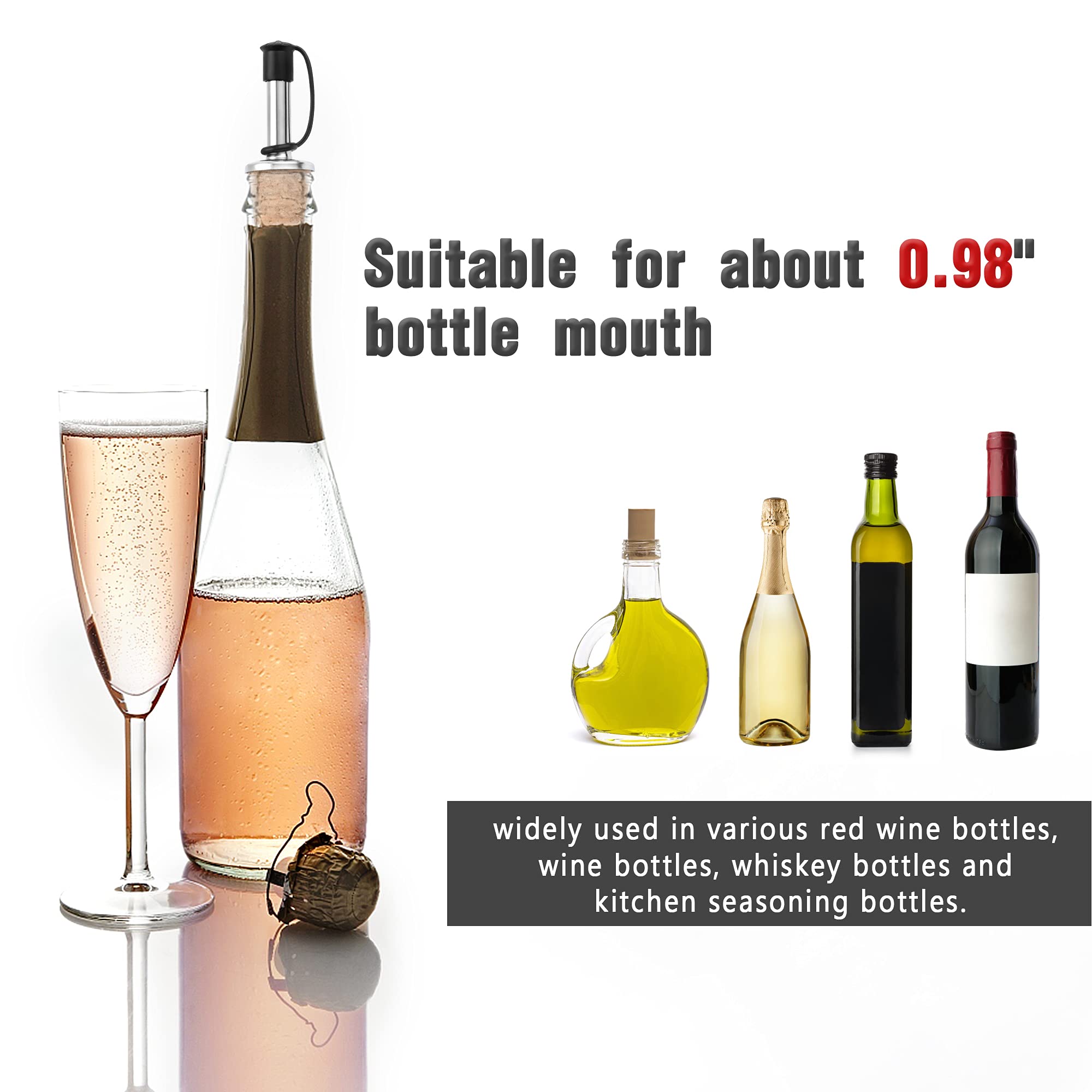 Worldity 16PCS Wine Cork Pourer Spout, Stainless Steel Wine Pourers, Liquor Dispenser with Dust Cap, Oil Pouring Spout Rubber Wine Bottle Corks for Wine Olive Oil Vinegar Bottles