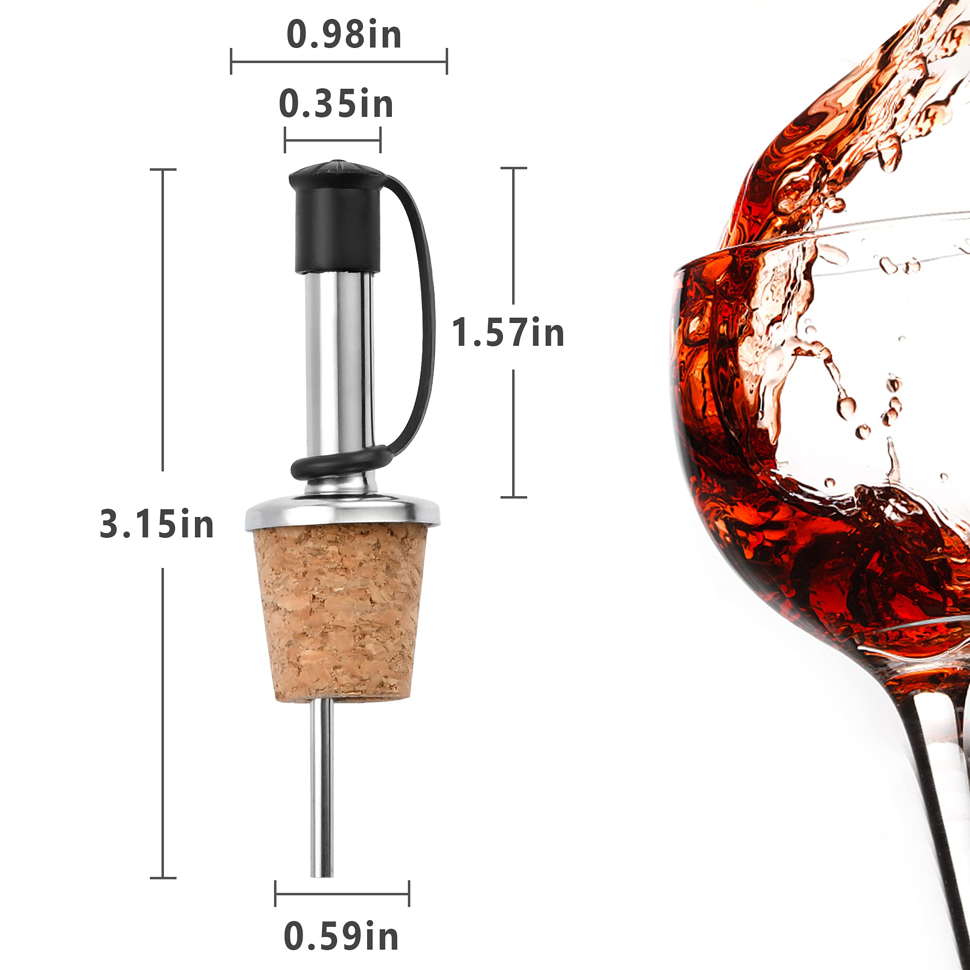 Worldity 16PCS Wine Cork Pourer Spout, Stainless Steel Wine Pourers, Liquor Dispenser with Dust Cap, Oil Pouring Spout Rubber Wine Bottle Corks for Wine Olive Oil Vinegar Bottles