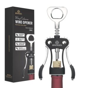 manual wine opener - multifunctional zinc alloy premium wing corkscrew wine bottle opener - built-in beer cap openers accessories - used in kitchen, restaurant & bar (black)