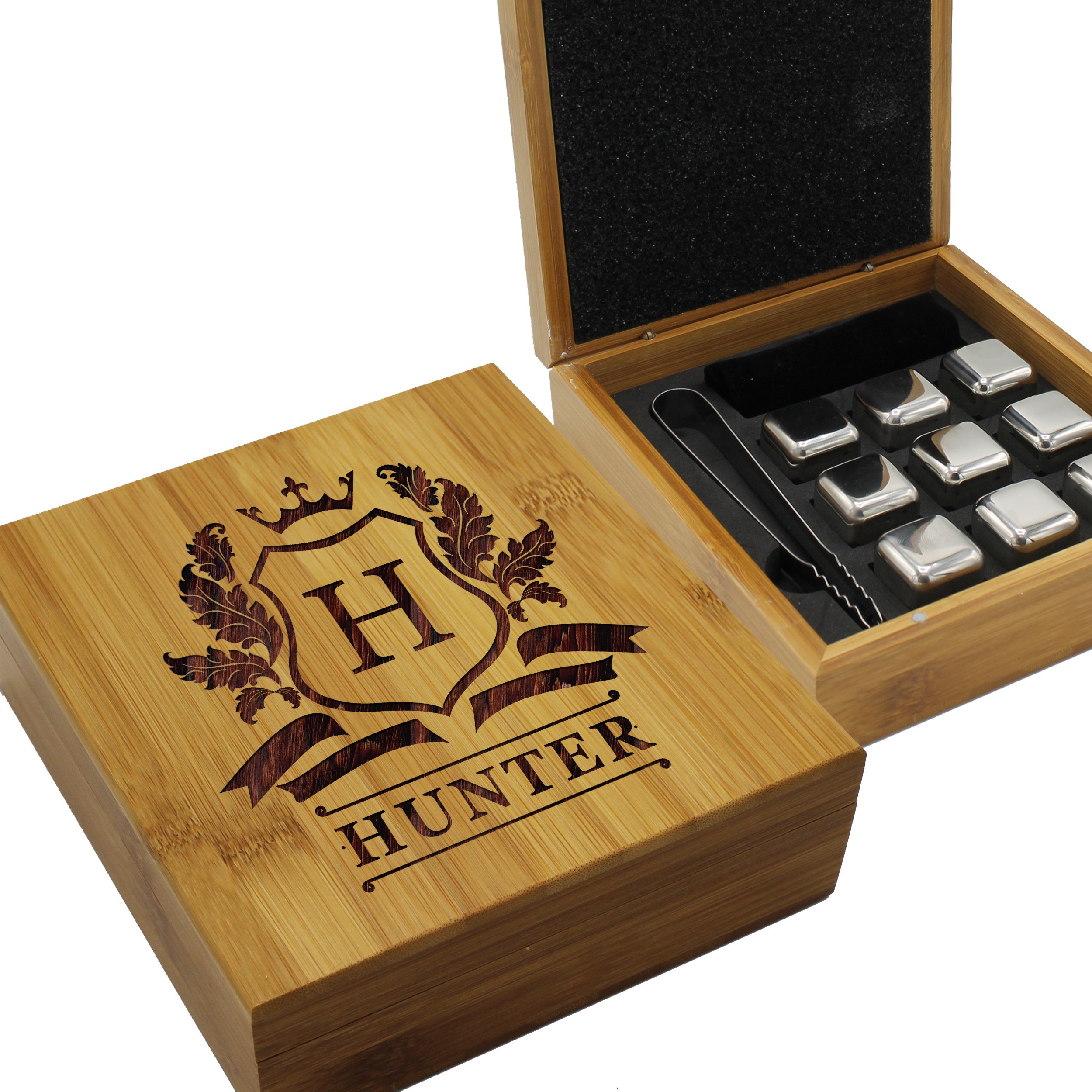 Personalized Whiskey Stone Gift Set - Custom Engraved Drink Stones Box