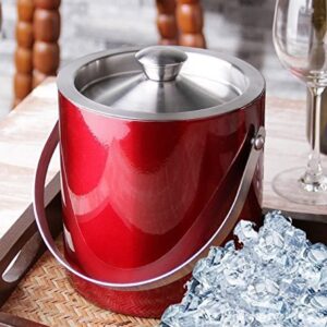 King International Stainless Steel Double Walled Insulated Red Ice Bucket with Lid & Handle, 1.75 LTR 84 Quarts, Ice Tong, Keeps Ice Cold for 6 Hours, Bar Tools for Home Bar Accessories, Mini Bar