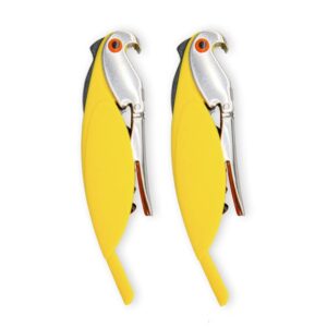 Parrot Beer Bottle Opener Stainless Steel Corkscrew for Dad Husband Girlfriend Boyfriend Man Woman Funny Novelty 2 Packs (two yellow)