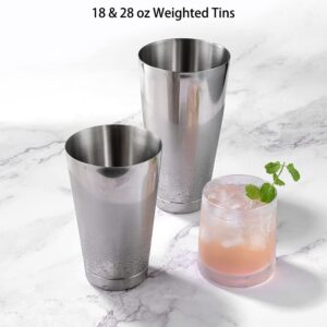 Etens Glass Cocktail Shaker and Boston Shaker Set Bundle - 14oz Clear Drink Shaker with Printed Recipes on Side/Professinal Bartender Shaker Set with Boston Shaking Tins