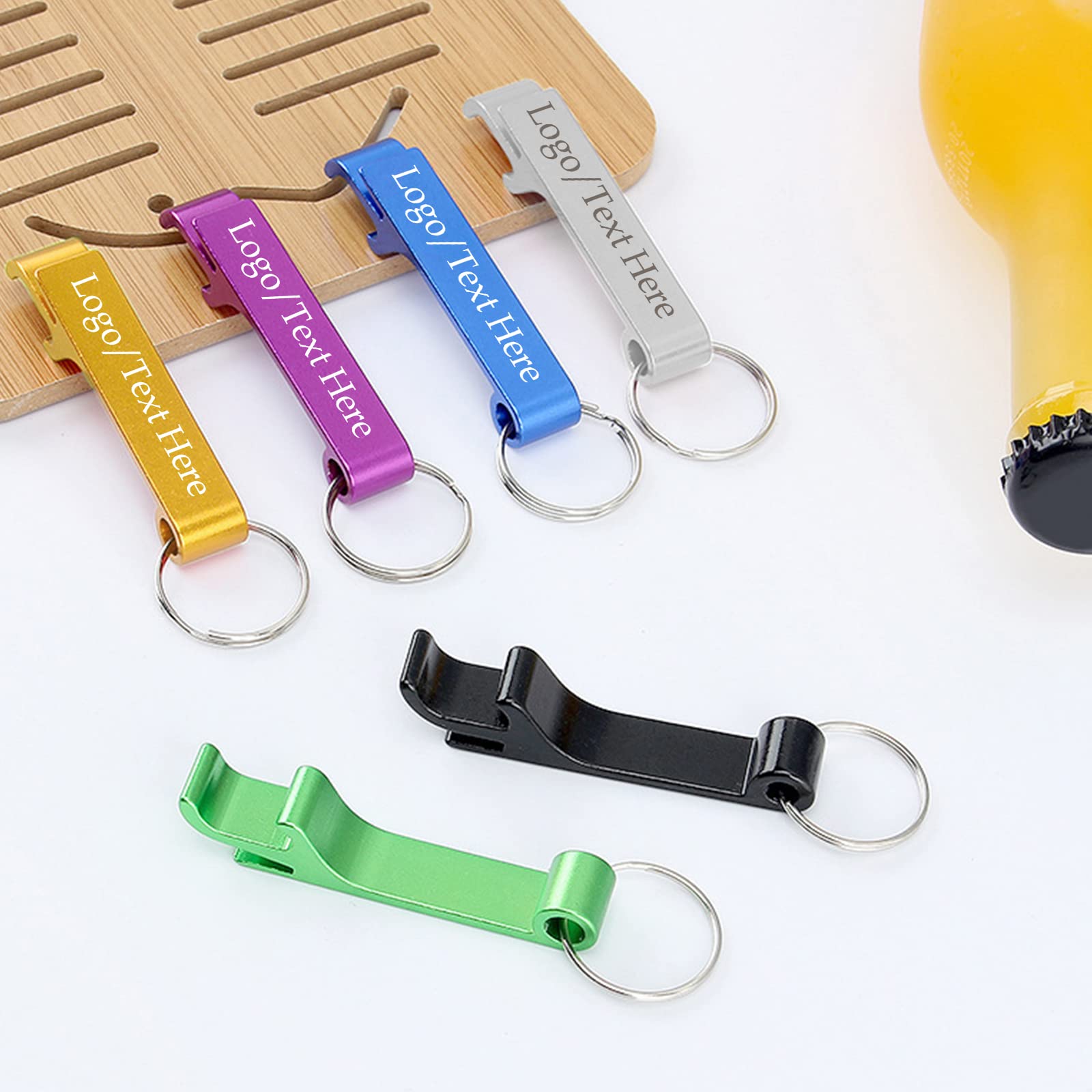 Regaliom 5 Pack Personalized Custom Bottle Opener Keychain Bulk Engraved Metal Can Beer Openers with Text Logo for Wedding Favors Party Anniversaries Bar, colorful