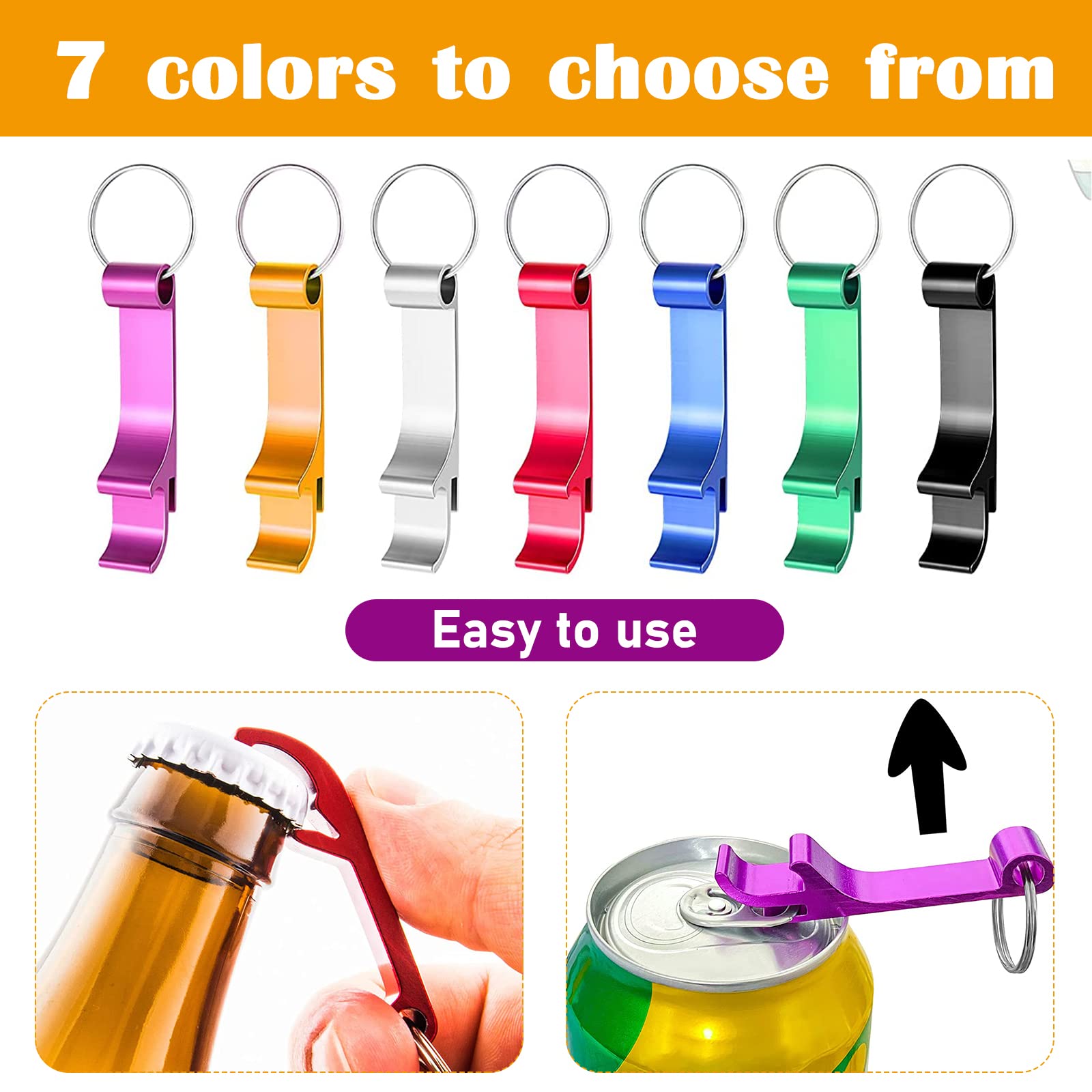 Regaliom 5 Pack Personalized Custom Bottle Opener Keychain Bulk Engraved Metal Can Beer Openers with Text Logo for Wedding Favors Party Anniversaries Bar, colorful