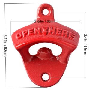 HAIICEN Red Cast Iron Beer Bottle Opener Wall Mounted Bottle Cap Opener Open Here (Pack of 3)