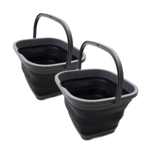 sammart 10l (2.6 gallon) collapsible rectangular handy basket/bucket (grey/black (set of 2))