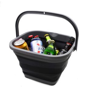 SAMMART 10L (2.6 Gallon) Collapsible Rectangular Handy Basket/Bucket (Grey/Black (Set of 2))