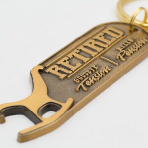 Retirement Gift - "Retired - Goodbye Tension, Hello Pension" Keychain and Bottle Opener