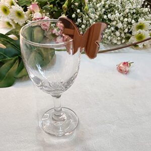 XIAOYUE 20pcs of Acrylic Drink Markers,Mirrored Butterfly Champagne Glass Markers,Blank Wedding Drink Charm,DIY Butterfly Place Names Wedding Favours (Rose Gold Mirror)