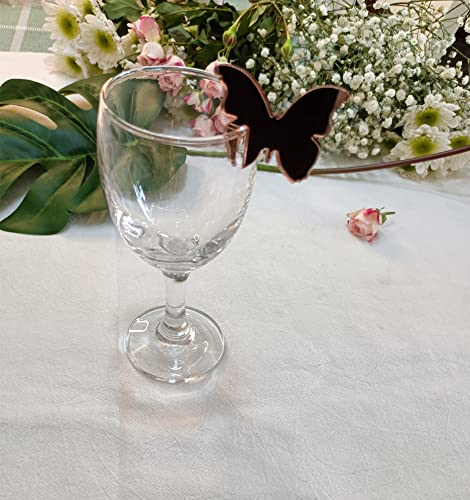 XIAOYUE 20pcs of Acrylic Drink Markers,Mirrored Butterfly Champagne Glass Markers,Blank Wedding Drink Charm,DIY Butterfly Place Names Wedding Favours (Rose Gold Mirror)