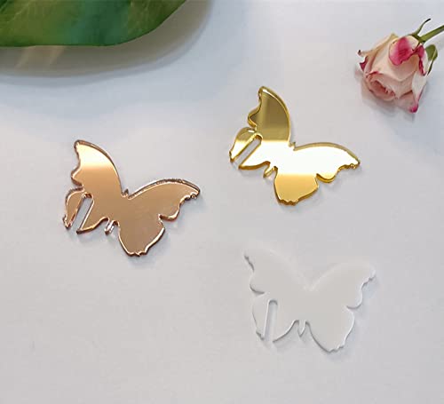 XIAOYUE 20pcs of Acrylic Drink Markers,Mirrored Butterfly Champagne Glass Markers,Blank Wedding Drink Charm,DIY Butterfly Place Names Wedding Favours (Rose Gold Mirror)