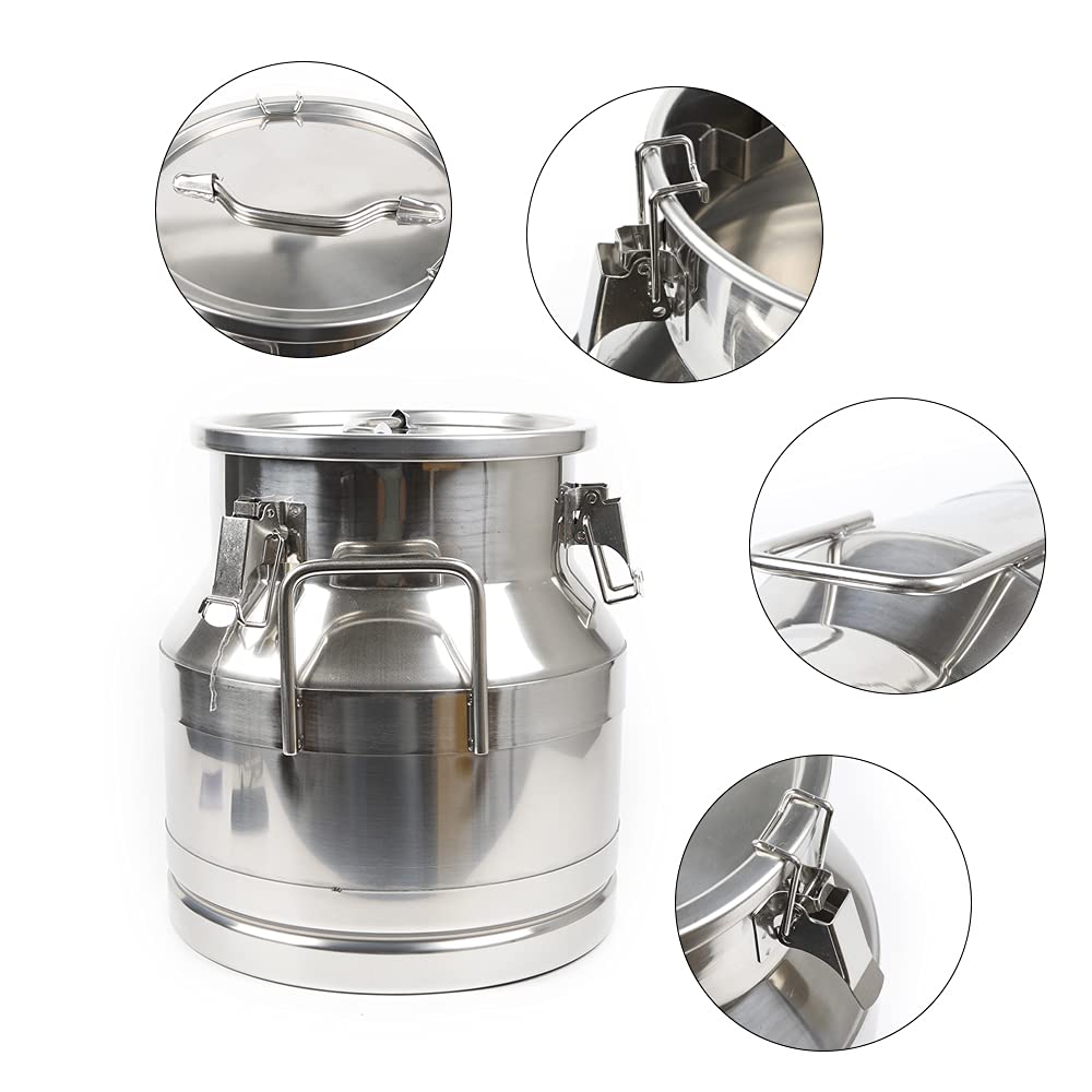 DNYSYSJ Stainless Steel Milk Can Milk Transport Storage Canister Can Milk Bucket Heavy Duty Wine Pail Liquid Storage Silicone Seal (3 Gallon)