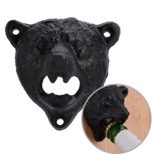 Raguso Iron Opener Black Bear Shape Cast Iron Opener Wall Mounted Beer Soda Glass Bottle Cap Opener Bottle Openning Tools For Kitchen Bar Restaurant Bottleopener