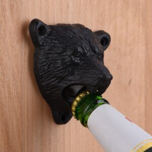 Raguso Iron Opener Black Bear Shape Cast Iron Opener Wall Mounted Beer Soda Glass Bottle Cap Opener Bottle Openning Tools For Kitchen Bar Restaurant Bottleopener