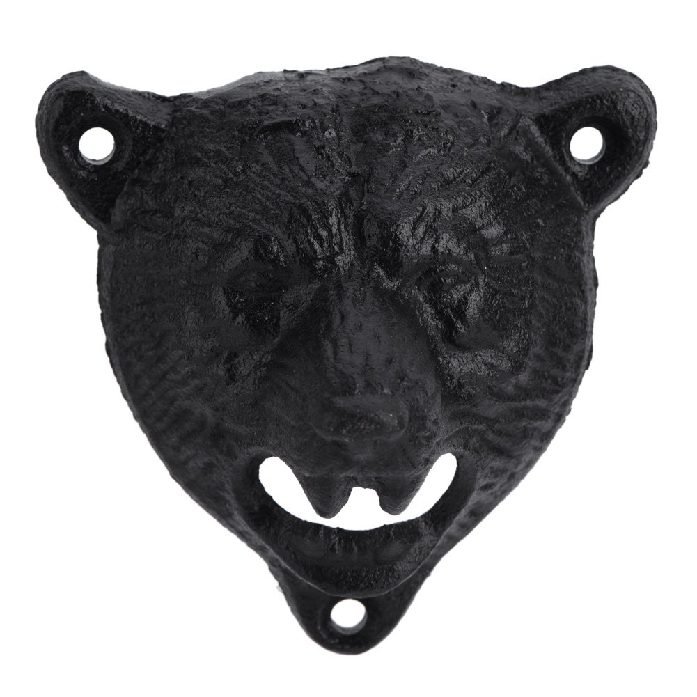 Raguso Iron Opener Black Bear Shape Cast Iron Opener Wall Mounted Beer Soda Glass Bottle Cap Opener Bottle Openning Tools For Kitchen Bar Restaurant Bottleopener