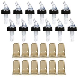 (12 pcs) 2 oz. measured liquor pourers with dust covers (12 pcs), clear spout pourer with white tail and black collar plus cover cap, 24-piece combo set