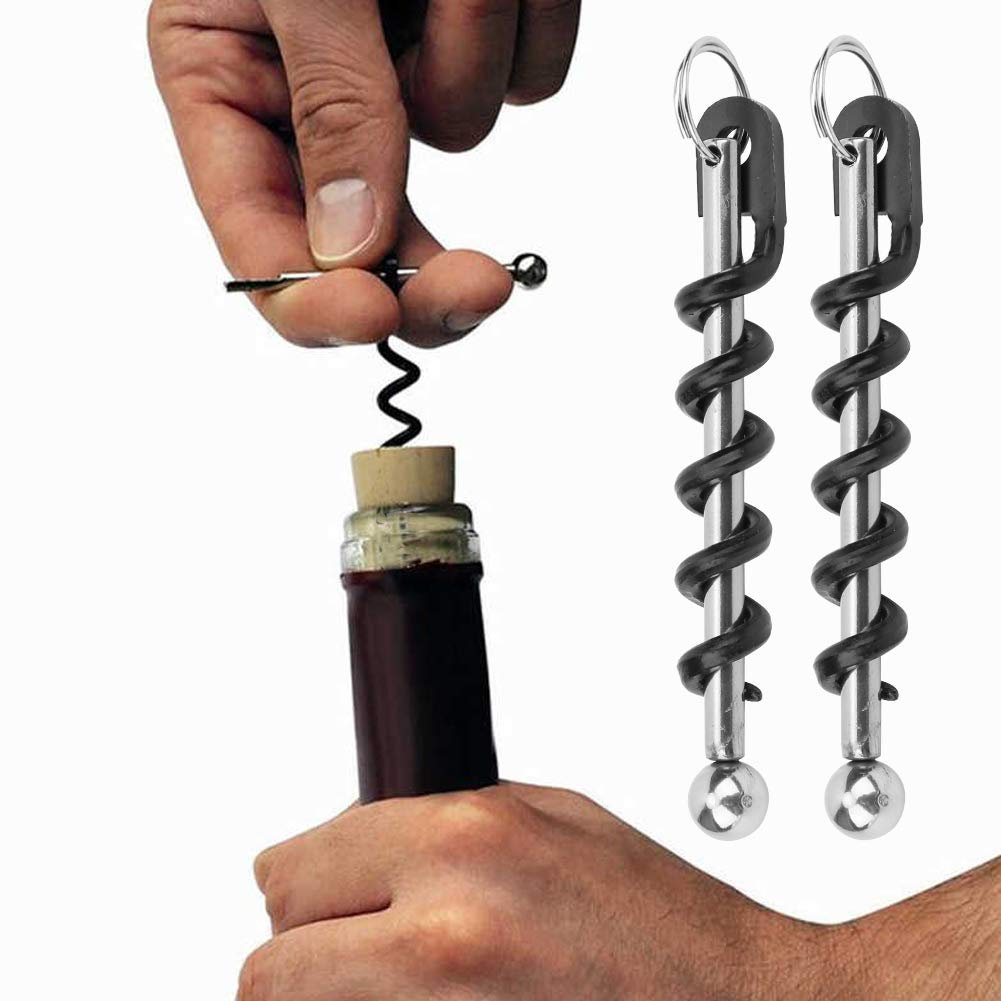 Manual Wine Opener, Stainless Steel Beer Bottle Corkscrew, Mini Keychain Corkscrew Tool for Portable Backpack Camping Kit