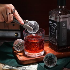 4 Sets Golf Ball Whiskey Chillers Glass Whiskey Rocks with Pouch Chilling Rocks Whiskey Rocks Valentine's Day Gift Set for Men Reusable Bourbon Balls for Chilling Bar Accessories (1.97 Inch)