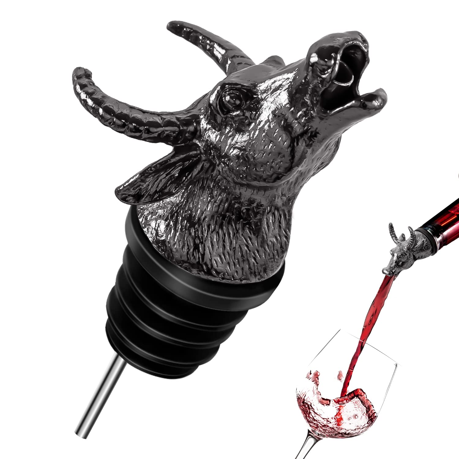 Lion Wine Pourer for Wine Bottles, Stainless Steel Animal Bar Liquor Bottle Pourer Liquor Pour Spout for Liquor Bottles, Speed Pourer Wine Areator Spout Bottle Pourer for Alcohol (Bull)