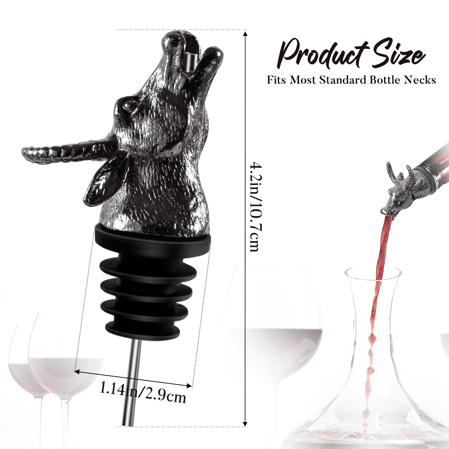 Lion Wine Pourer for Wine Bottles, Stainless Steel Animal Bar Liquor Bottle Pourer Liquor Pour Spout for Liquor Bottles, Speed Pourer Wine Areator Spout Bottle Pourer for Alcohol (Bull)