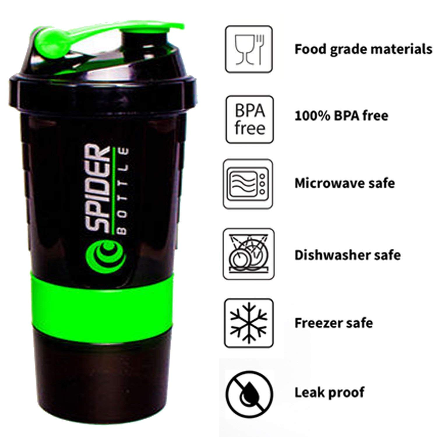 Kids Mandi Spider Protein Shaker Bottle 500 ml with 3 Storage Jar for Gym, Sports, Exercise, Indoor, Outdoor, Home (Colour As Per Availability)