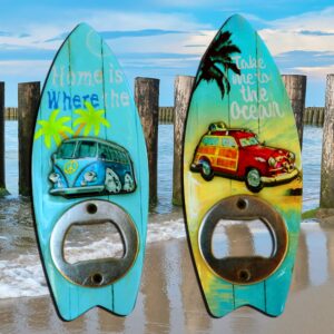 Beer Bottle Cap Opener , Set of 2 Surfboard Decorative Bottle Shape Beer Openers Beer Gift for Surfer Men Women