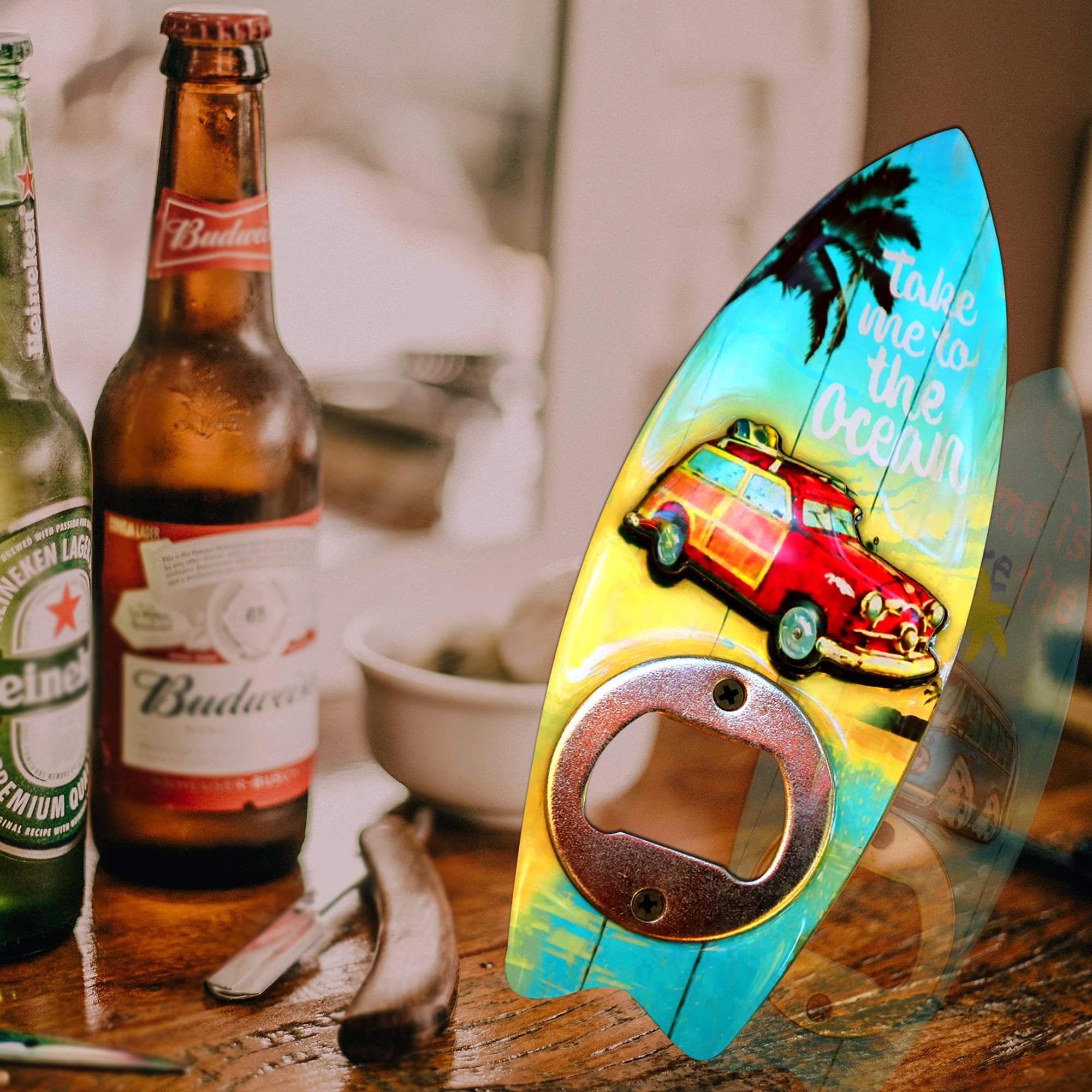 Beer Bottle Cap Opener , Set of 2 Surfboard Decorative Bottle Shape Beer Openers Beer Gift for Surfer Men Women