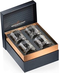 mixology & craft - whiskey glasses gift set of 4 rocks glasses - 10oz crystal old fashioned whiskey glasses with a gift box | perfect for scotch, bourbon, cognac and cocktails - whiskey gifts for men