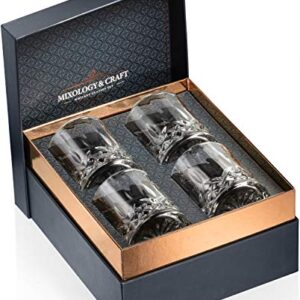 Mixology & Craft - Whiskey Glasses Gift Set of 4 Rocks Glasses - 10oz Crystal Old Fashioned Whiskey Glasses with a Gift Box | Perfect for Scotch, Bourbon, Cognac and Cocktails - Whiskey Gifts for Men